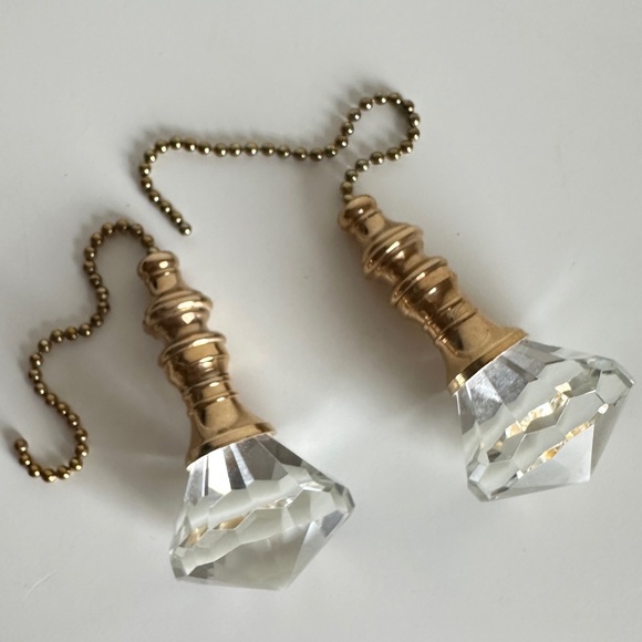 Accents | 2 Crystal Fan Pulls Faceted Glass Prisms Chain Brass Vintage ...